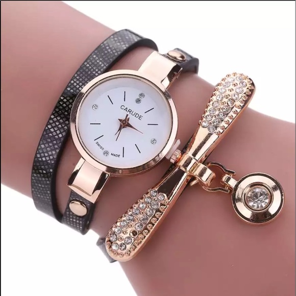 Jewelry | Black Gold Wrap Around Bracelet Watch | Poshmark